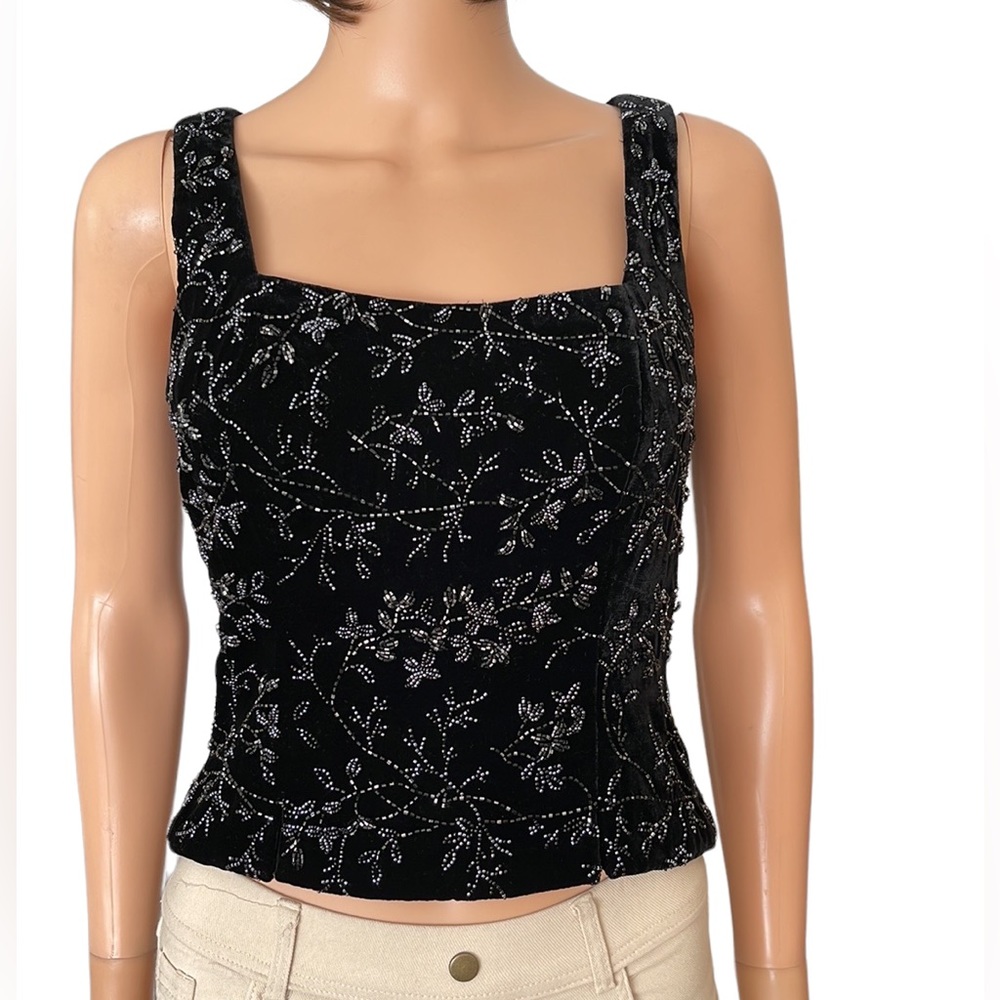 Vintage Kay Unger Black Beaded Velvet Shell - Gem